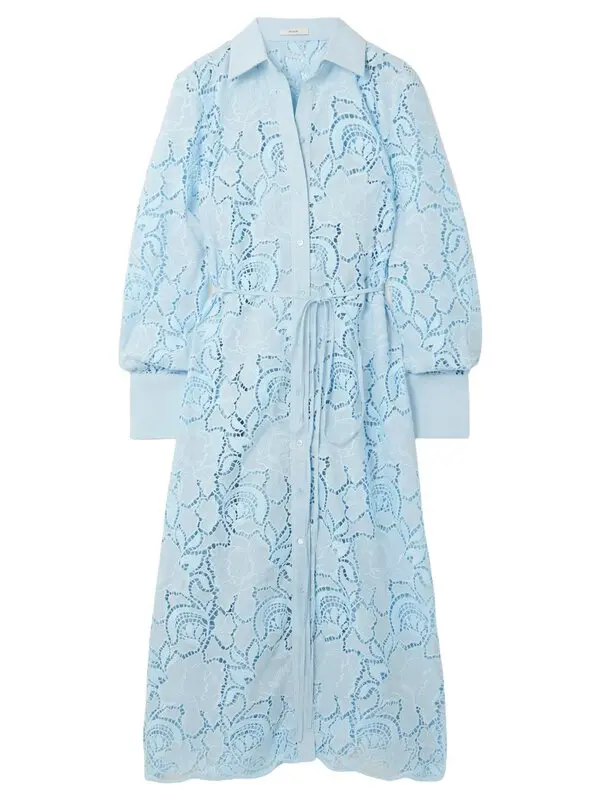 Erdem Tie-waist Madeira Embroidered Shirt Dress - Light Blue