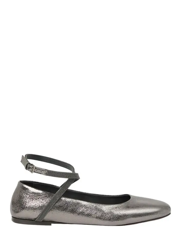 Brunello Cucinelli Metallic-effect Ballet Flats - Silver