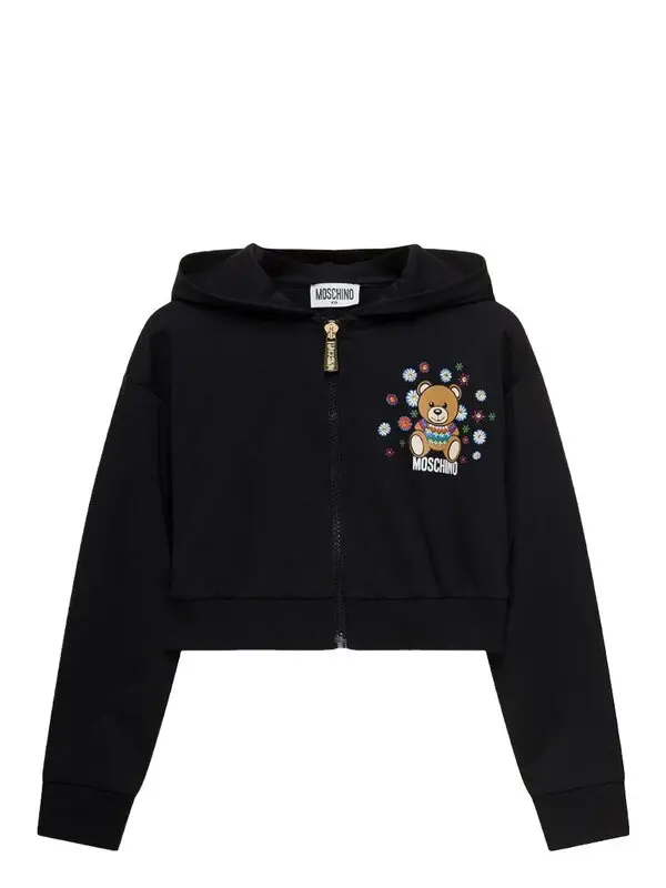 Moschino Teddy Bear Print Cropped Hooded Jacket - Black