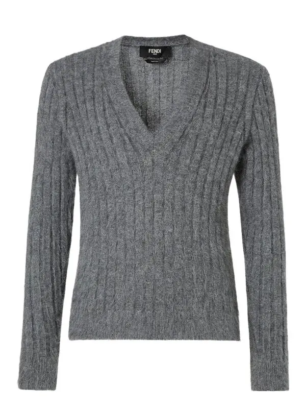 Fendi V-neck Long Sleeve Jumper - Grey
