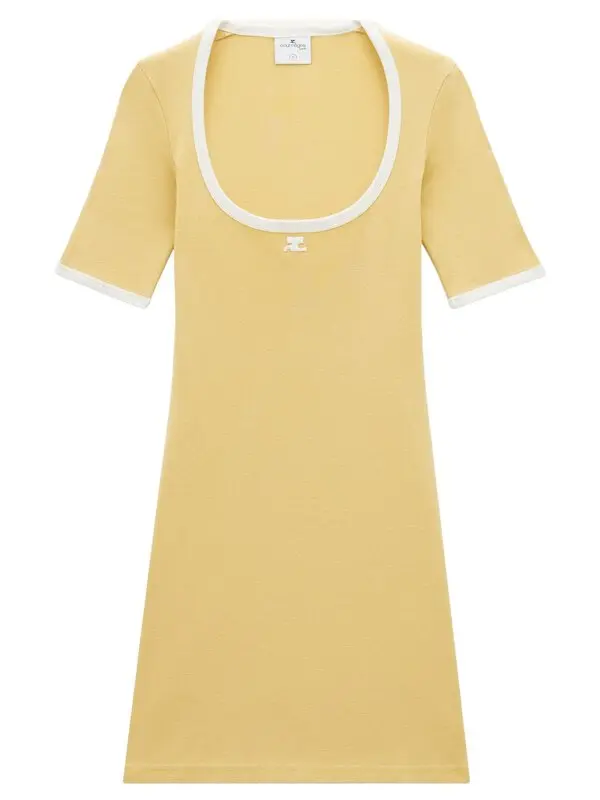 COURREGES Short Sleeve Dress With Embroidered Logo - Nude