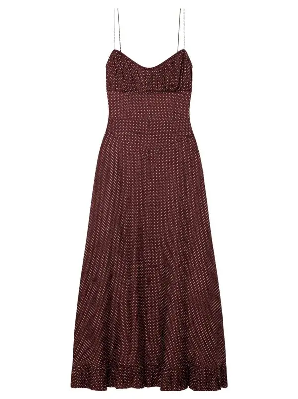 DÔEN Rosaria Polka-dot Silk-blend Midi Dress - Wine Red