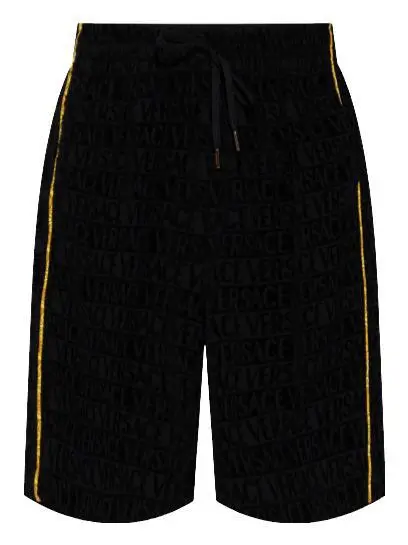 Versace Textured Logo Drawstring Shorts - Black