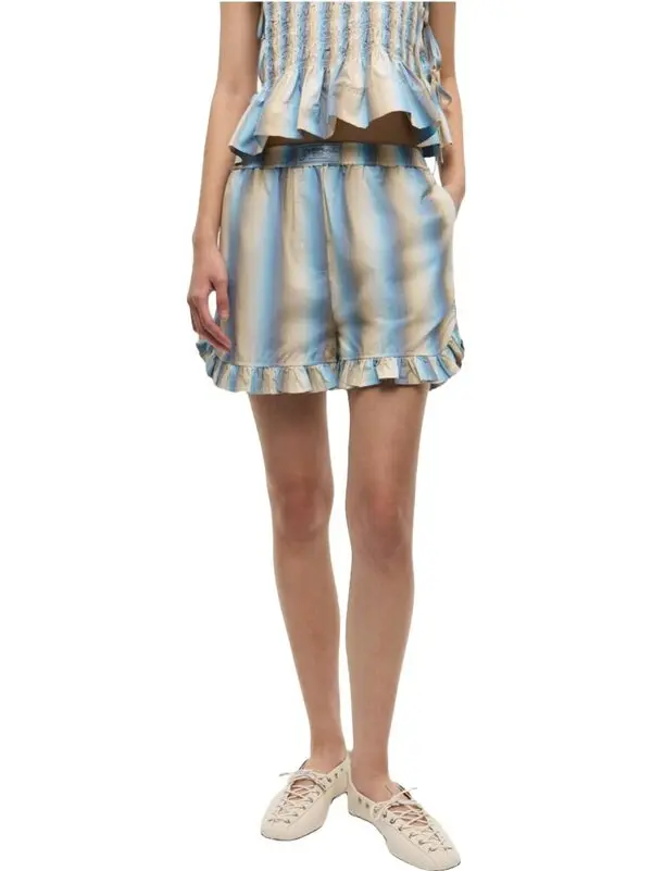 GANNI Ombre Stripe Ruffle Shorts - Nude