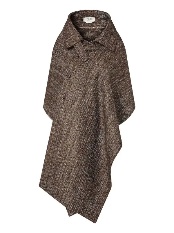 Fendi Asymmetrical Hem Tweed Short Cloak - Brown
