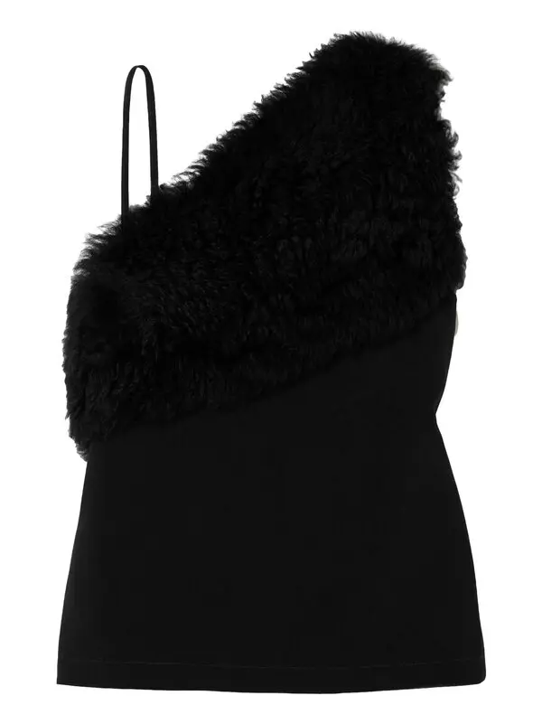 TOTEME One Shoulder Fur Trimmed Top - Black