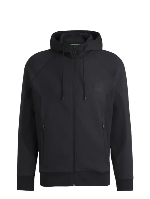Hugo Boss Full Zip Hoodie With Drawstring Hood - Navy