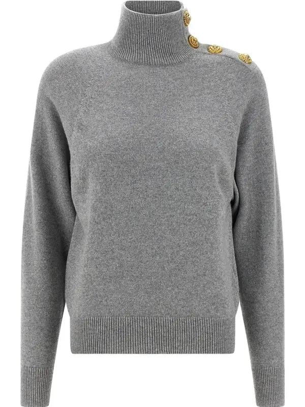 Balmain Turtleneck Knitted Jumper With Button Detail - Gray