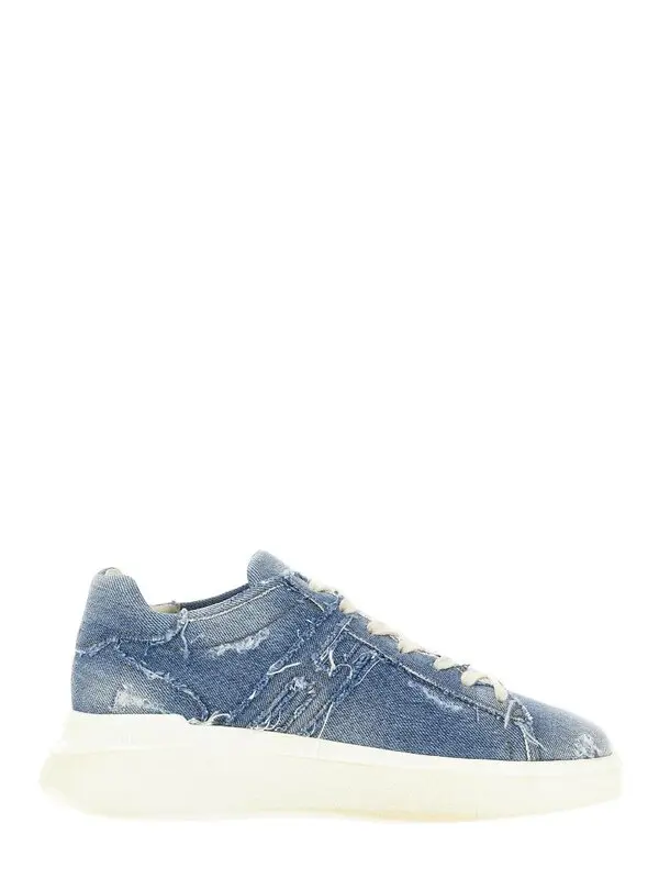Hogan Distressed Denim Logo Low Top Sneakers - Blue