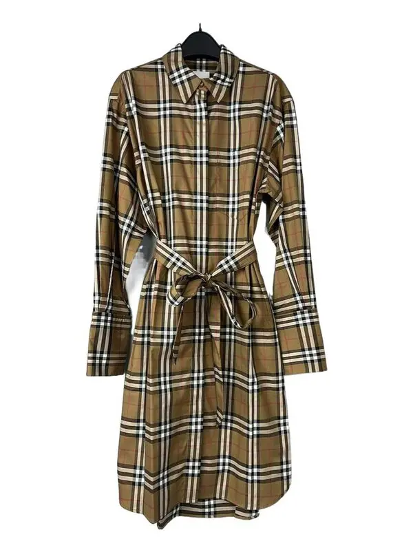 Burberry Check Stretch Cotton Shirt Dress - Green