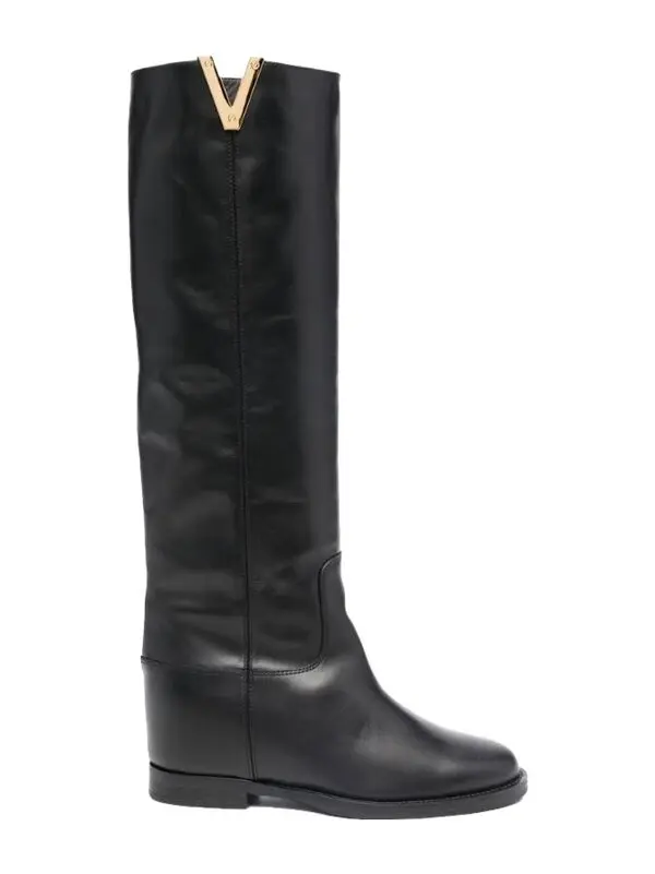 VIA ROMA 15 Cut-out Logo Plaque Boots - Black