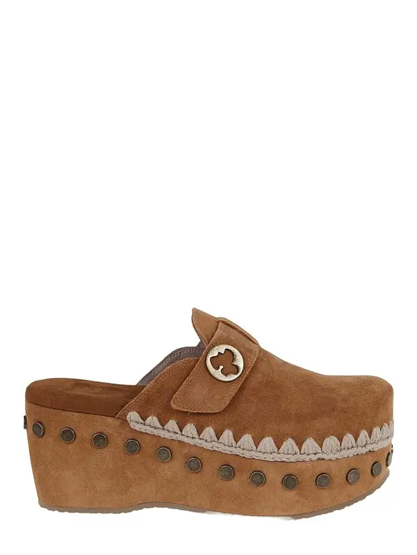 Mou Studded Platform Clogs - Brown