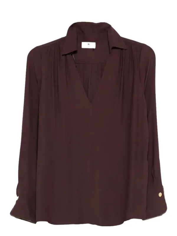 Elisabetta Franchi V-neck Long Sleeve Blouse With Sash Belt - Red