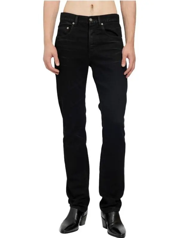 Saint Laurent Button Detailed Straight Leg Jeans - Black