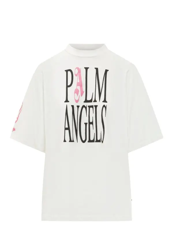 Palm Angels Flame Print Loose Tee - Off White Multicolor
