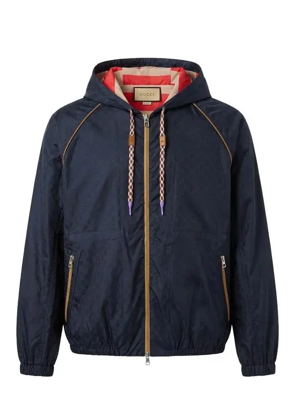 Gucci Gg Supreme Jacquard Zip-up Hooded Jacket - Blue