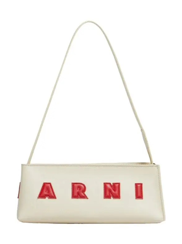 Marni Logo Detailed Zipped Shoulder Bag - Ivory/lacquer Ware