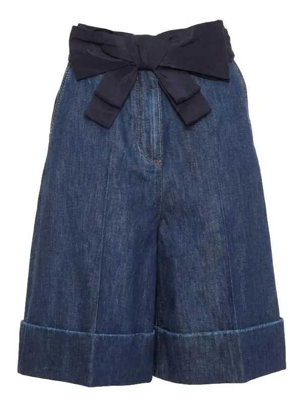 Valentino Garavani Denim Shorts With Bow Embellishment - Blue