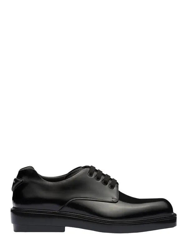 Prada Brushed Leather Derby Shoes - Black