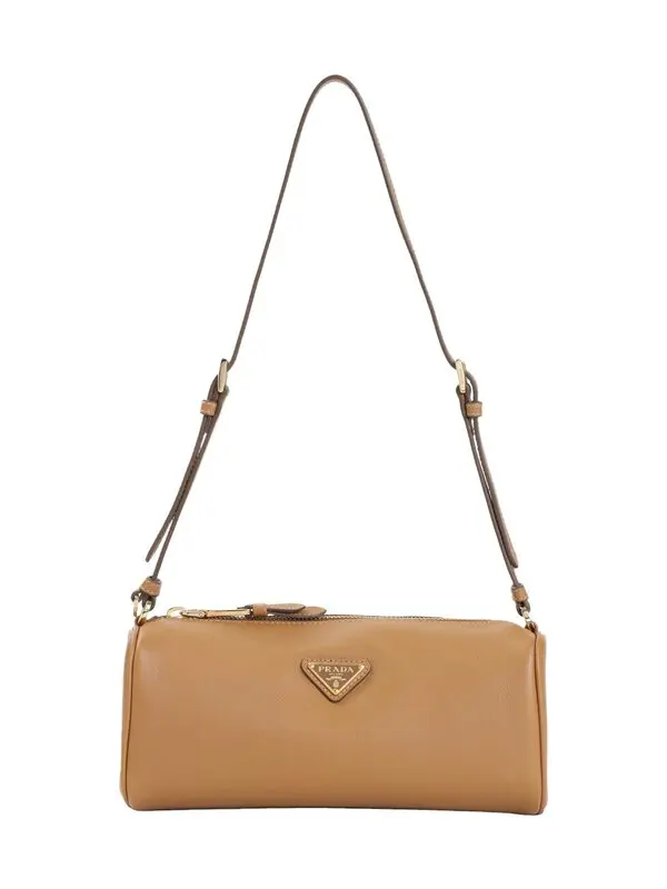 Prada Logo Plaque Zip-up Shoulder Bag - Nude