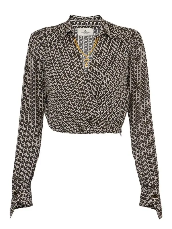 Elisabetta Franchi Geometric Print Wrap Top - Black/milk