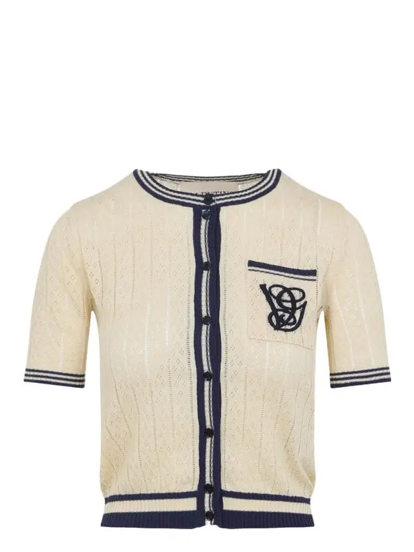 Valentino Garavani Embroidered Pocket Short Sleeve Cardigan - Nude