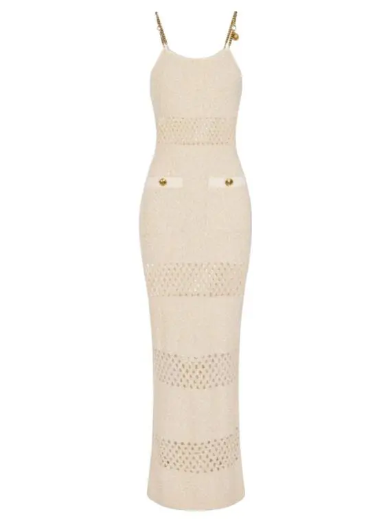 Elisabetta Franchi Cut-out Bouclé Knitted Maxi Dress - Butter