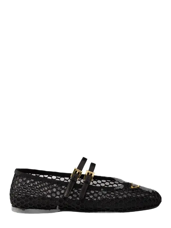 Prada Mesh Ballet Flats With Buckle Detail - Black