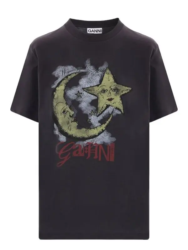 GANNI Moonlight Print Crewneck T-shirt - Phantom Black
