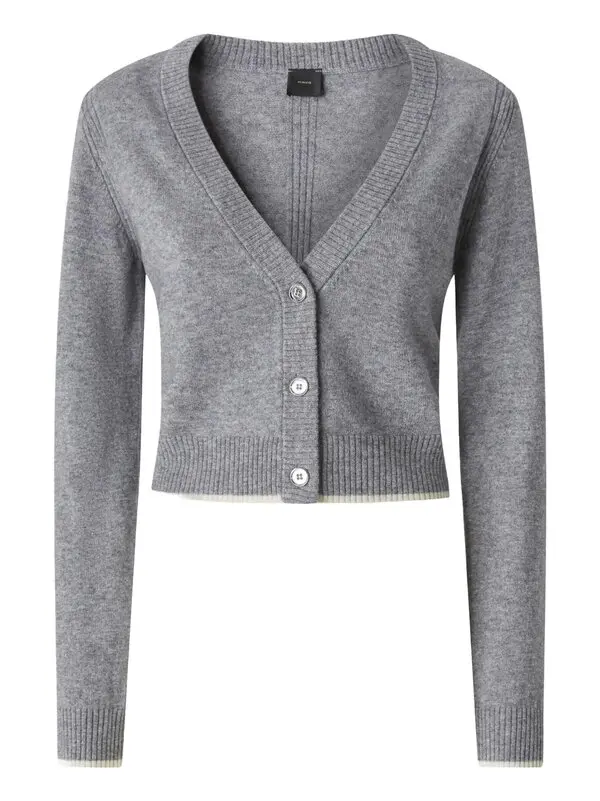 Pinko Cropped V-neck Cardigan With Button Closure - Gray