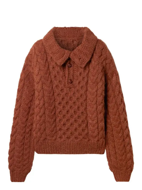 DÔEN Long-sleeved Collared Knitwear - Camel
