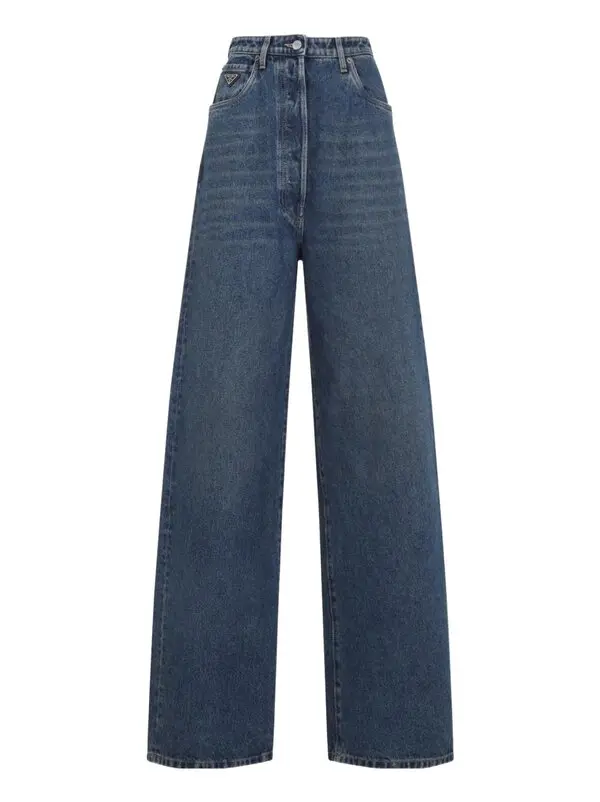 Prada Logo Plaque Balloon Jeans - Blue