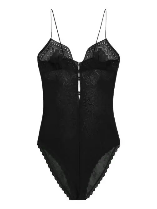 Celine Lingerie Bodysuit In Silk - Black