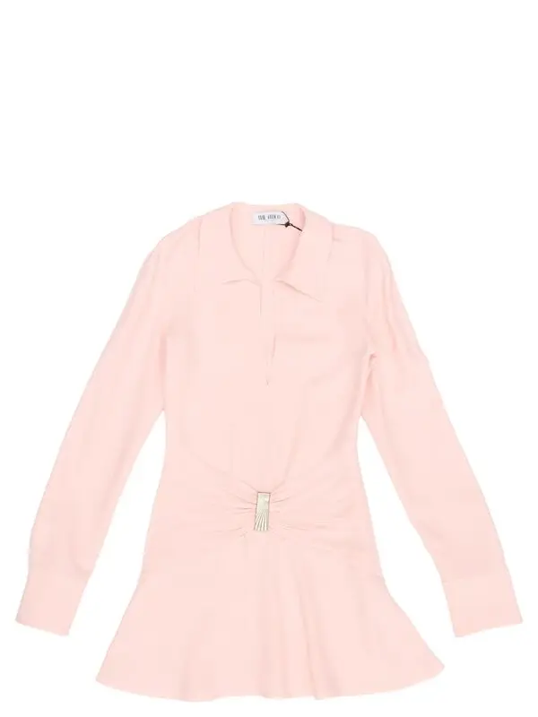 Attico Long Sleeved V-neck Gathered Mini Dress - Pink