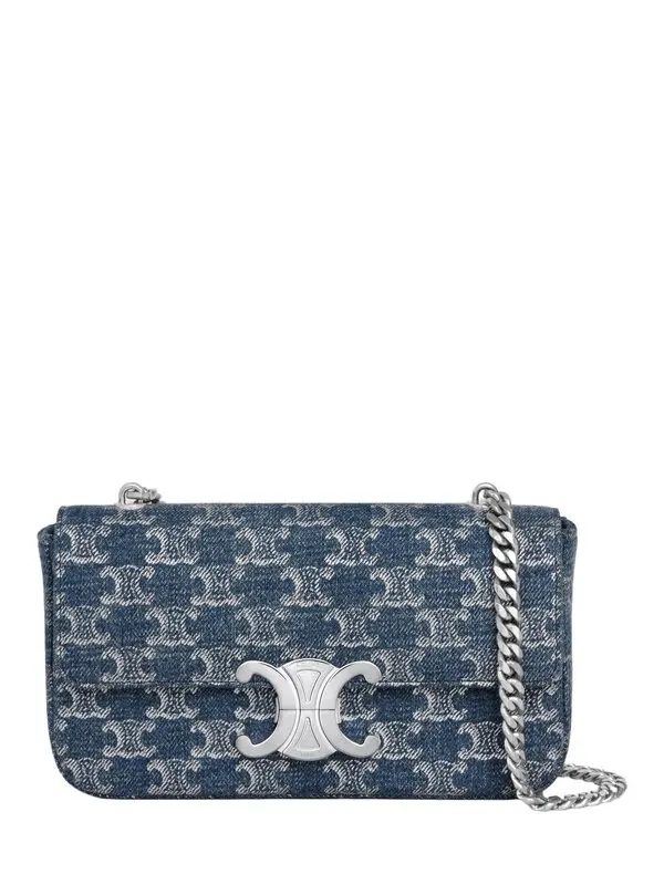 Celine Claude Chain Shoulder Bag In Denim With Triomphe All-over - Gray