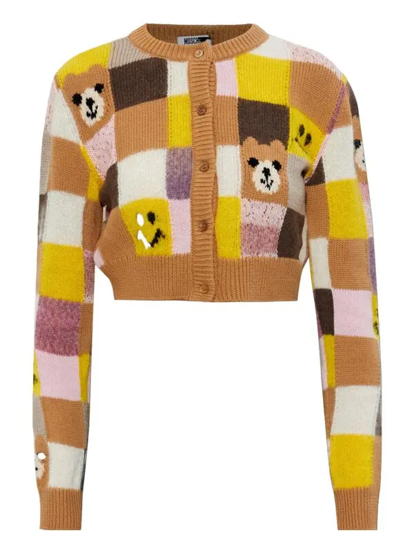 Moschino Cropped Cardigan With Geometric Pattern - Brown