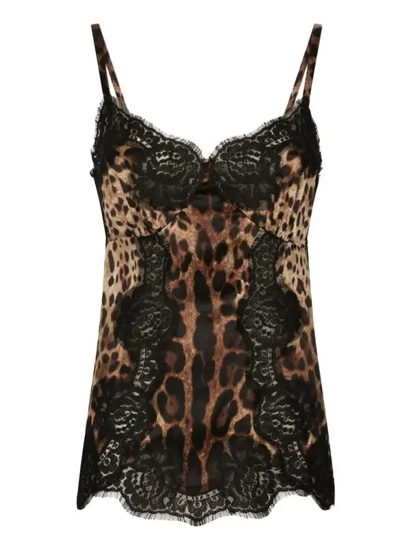 Dolce & Gabbana Leopard Print Lace Trim Camisole - Black