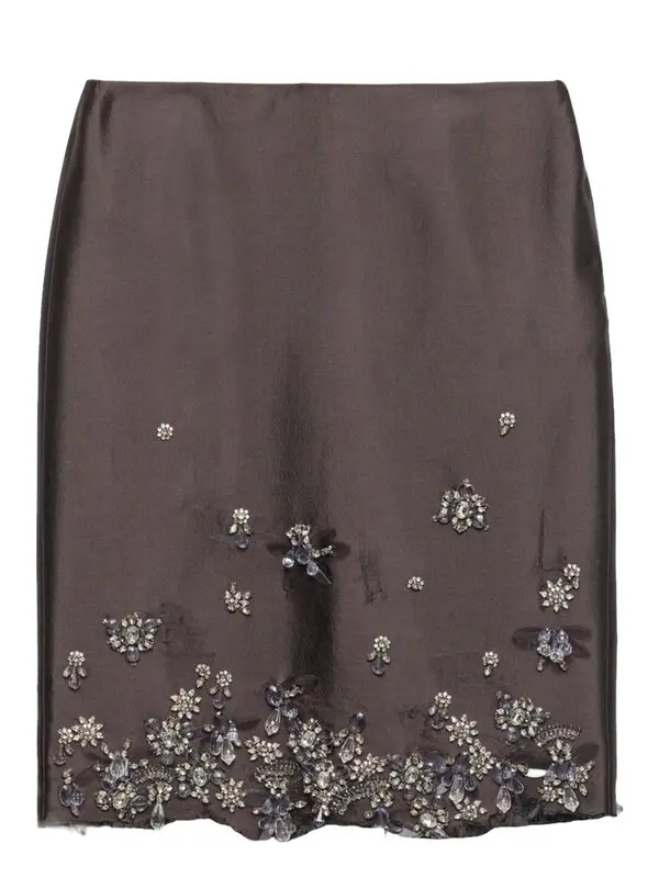 Prada Embellished Raw-cut Hem Midi Skirt - Grey