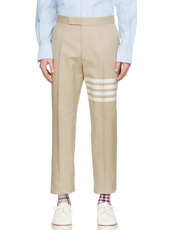 Thom Browne Straight-leg Trousers With Four-bar Stripe Detail - Nude