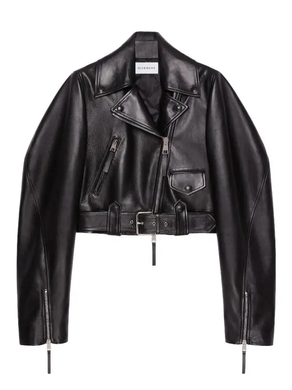 Givenchy Cropped Cocoon Biker Jacket In Leather - Black