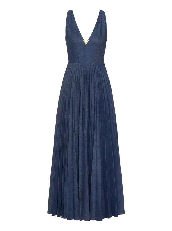 Valentino Garavani V-neck Pleated Dress - Blue