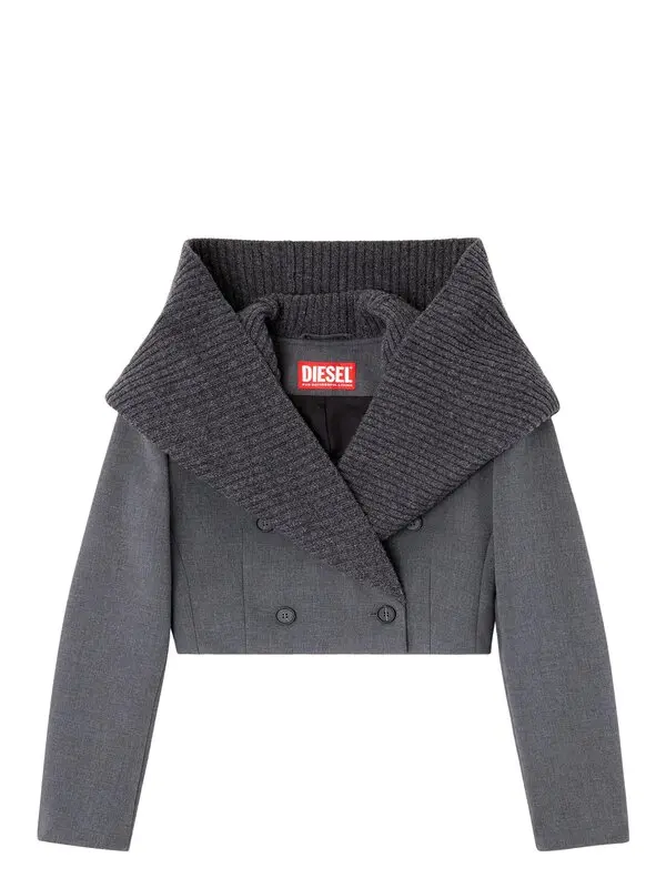 DIESEL® G-olden Button Shawl Collar Cropped Jacket - Grey