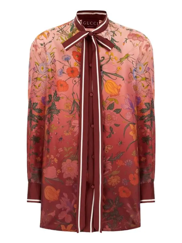 Gucci Floral Print Long Sleeve Shirt - Red