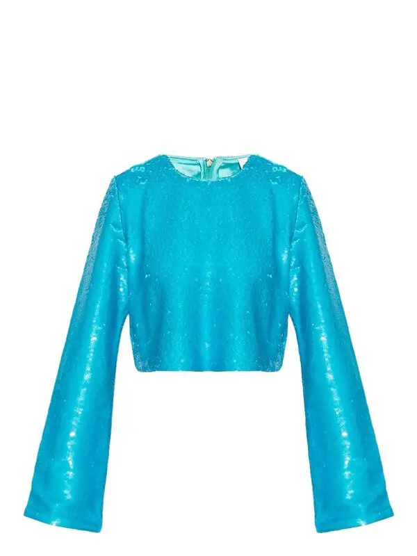 GANNI Sequined Cropped Long-sleeve Top - Blue