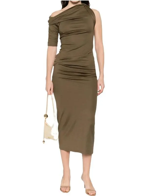 Jacquemus Draped Midi Dress With Pleated Detail - Green