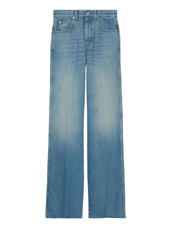 Gucci Logo Patch Wide-leg Jeans - Blue