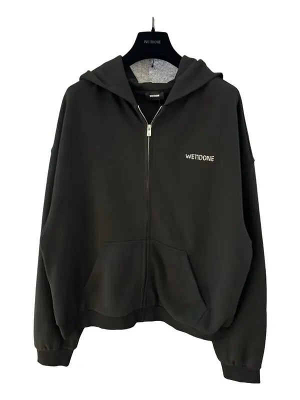 We11Done Zip Up Hooded Long Sleeve Hoodie - Black