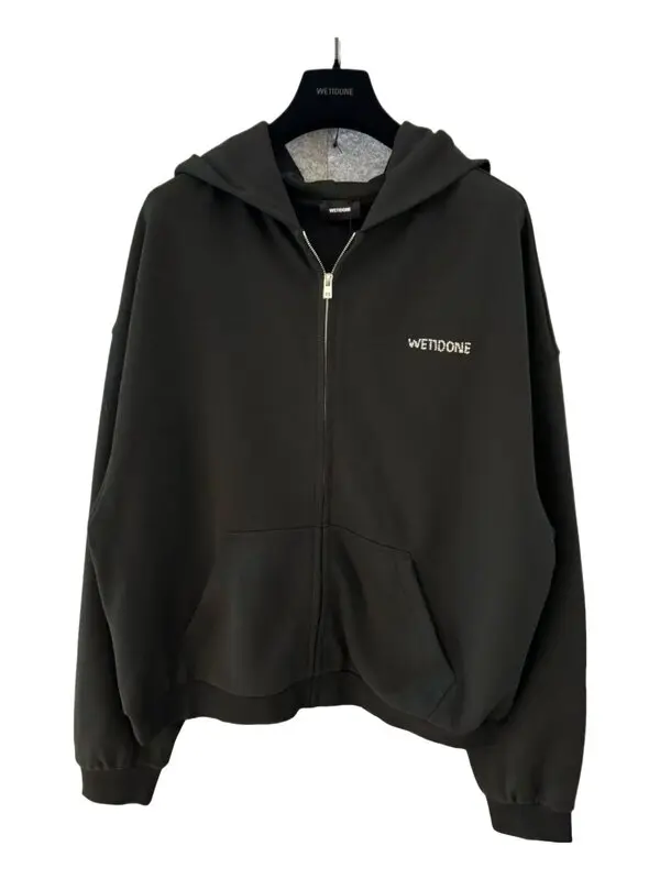 We11Done Zip Up Hooded Long Sleeve Hoodie - Black