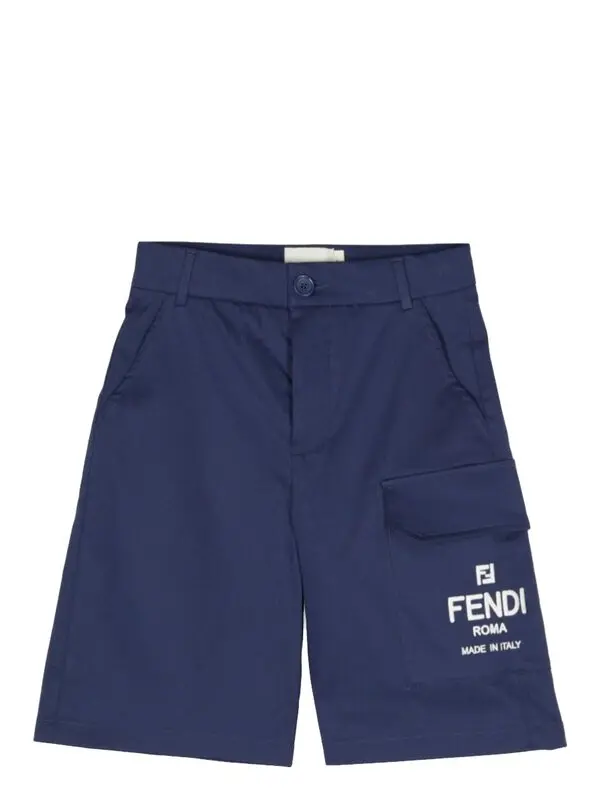 Fendi Logo Embroidered Cotton Cargo Shorts - Blue