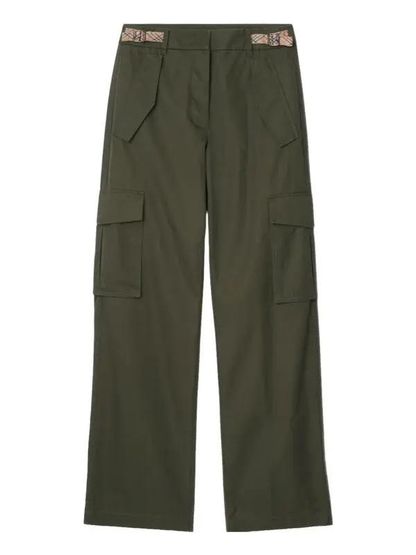 Burberry Check Trim Gabardine Cargo Trousers - Bone Marrow Green